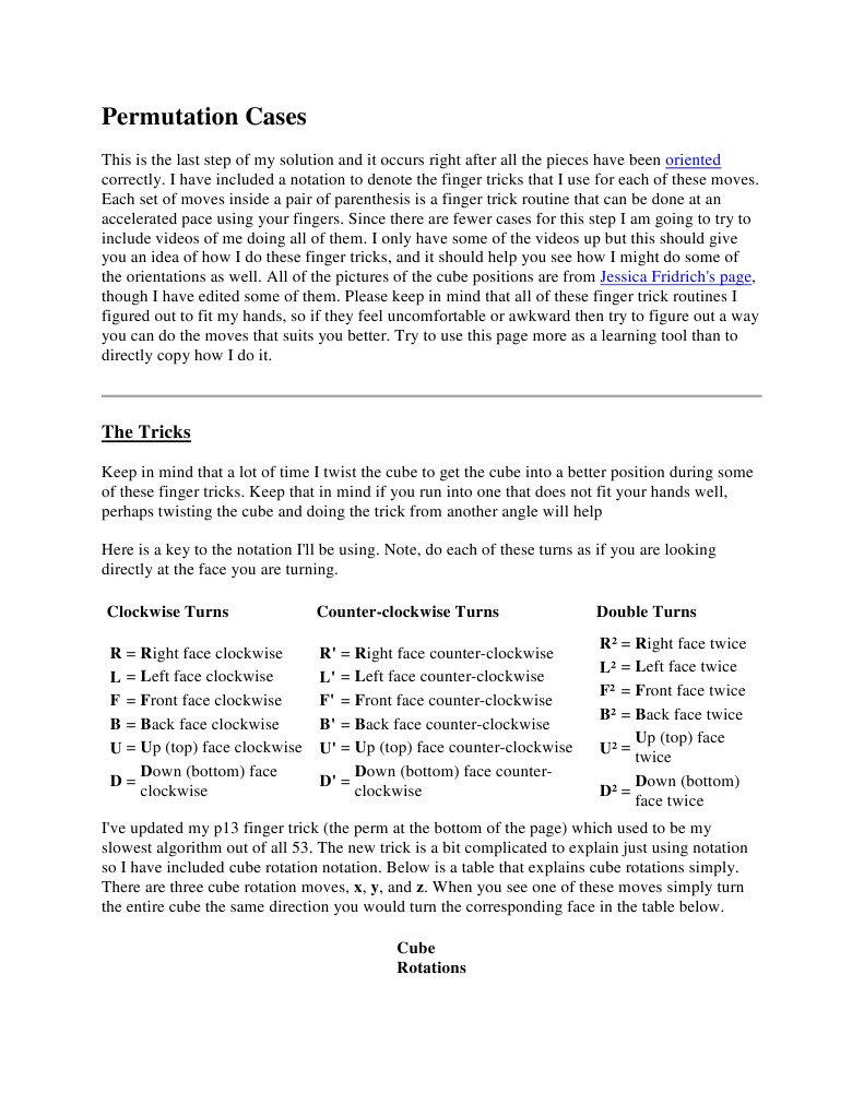 A Guide to Finger Tricks for Last Layer Permutation Algorithms | PDF ...