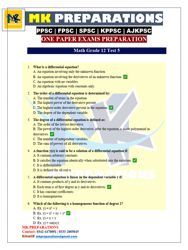 Math Grade 12 Test 5 Key | PDF | Equations | Function (Mathematics)