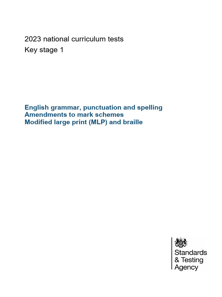 2023 Key Stage 1 English Grammar Punctuation and Spelling Mark Scheme ...