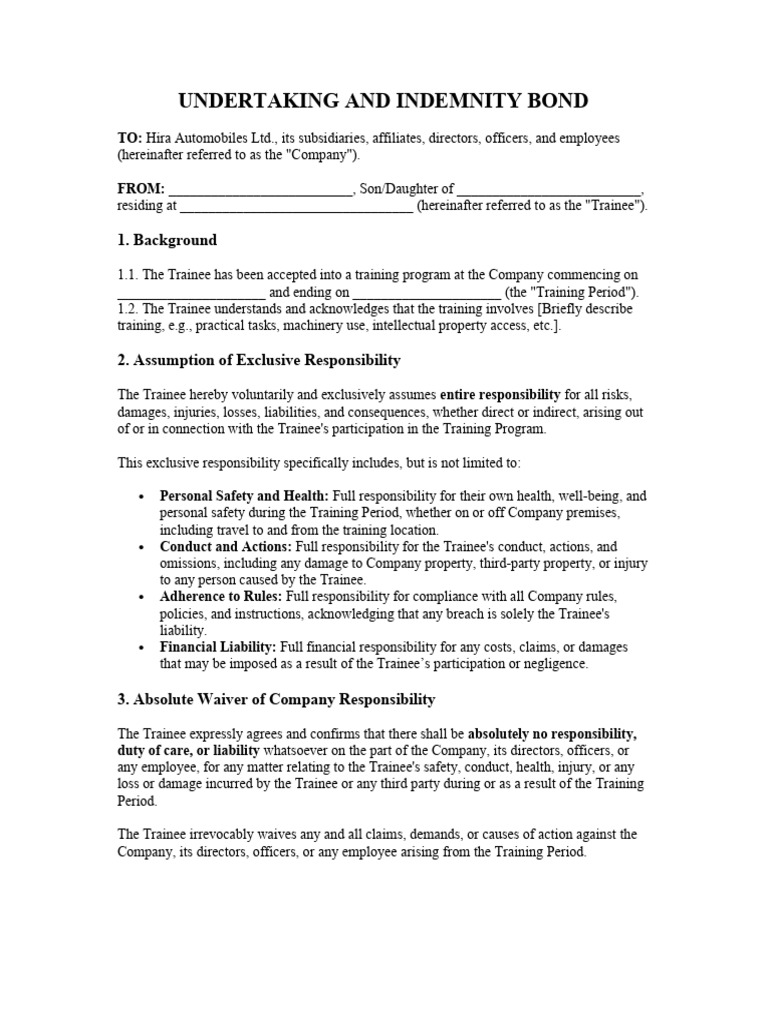 Undertaking & Indeminity Bond | PDF