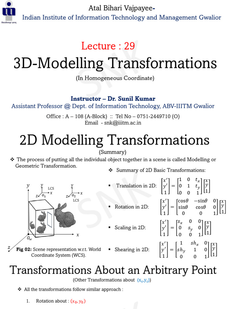 Lec29 3D Modelling Transformation | PDF | Cartesian Coordinate System ...