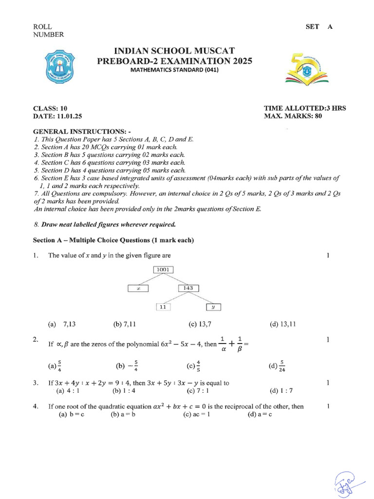 X Mathematics Standard QP | PDF