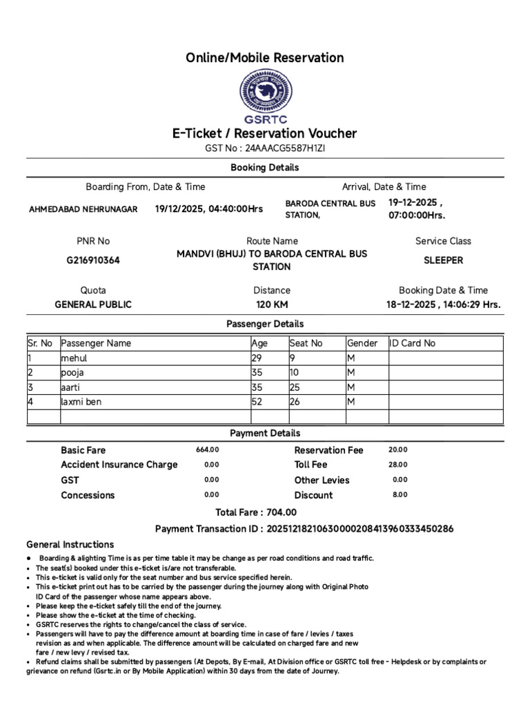 GSRTC. | PDF | Fare | Payments