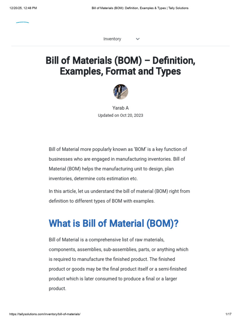 Bill of Materials (BOM)_ Definition, Examples & Types _ Tally Solutions ...