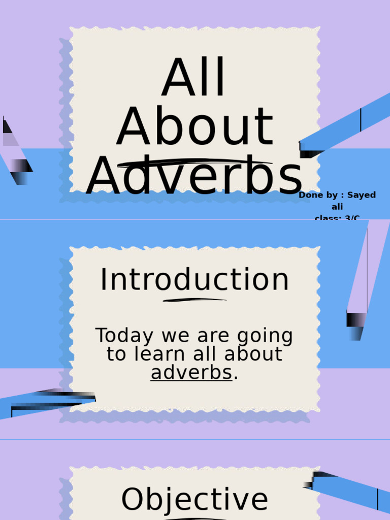 Adverbs Presentation in Purple Blue Bold Style | PDF