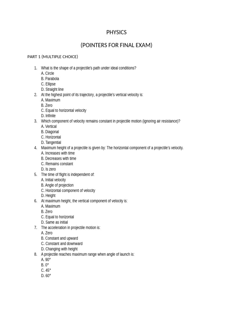 Physics Pointers For Final Exam For 2ND Sem Sy 2025 2026 Next Sem | PDF ...