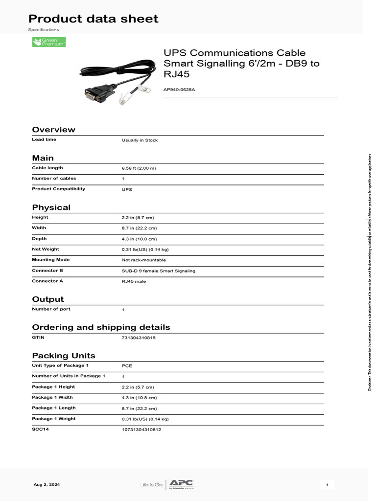 APC Interface Cables AP940 0625A | PDF
