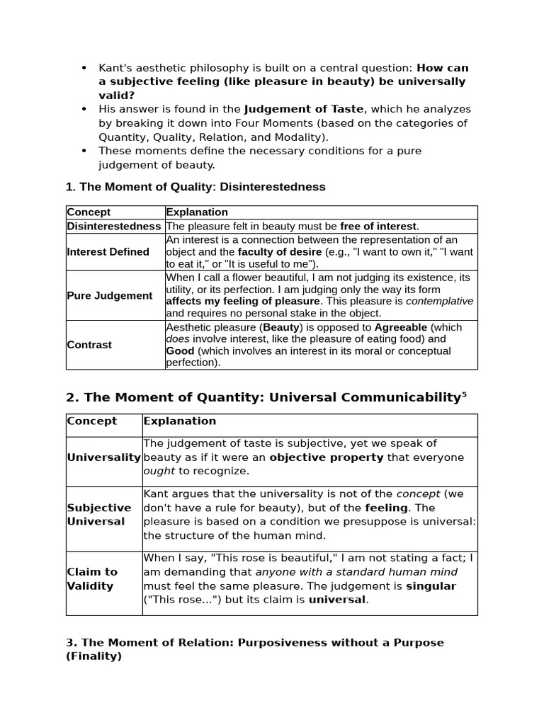 Kant's Aesthetic Philosophy Explained | PDF