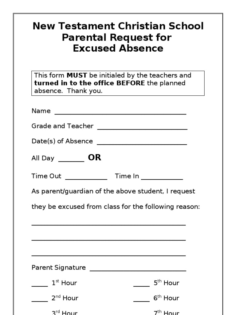Excused Absence Request Form | PDF | Military Operations | Warfare Of ...