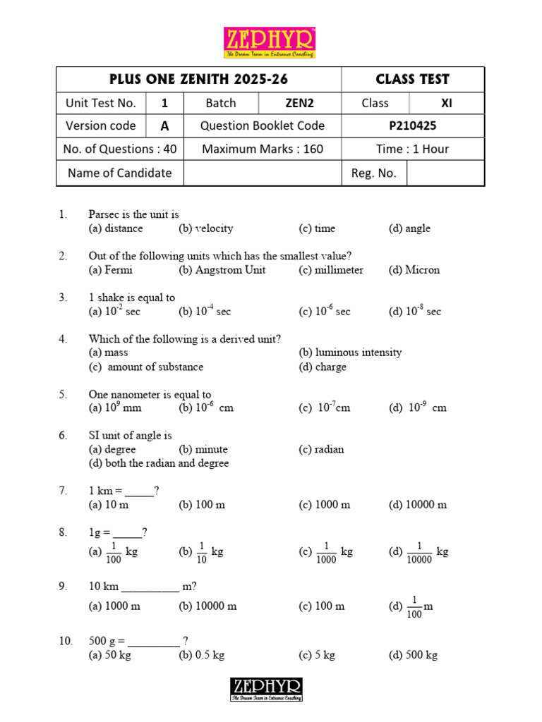 Class Test p210425 | PDF | Volt | Watt