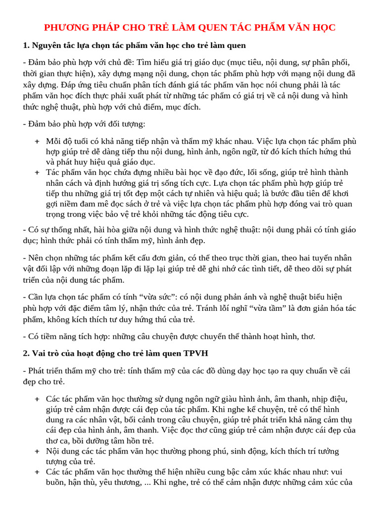 Phương Pháp Cho Trẻ Làm Quen Tác Phẩm Văn Học | PDF