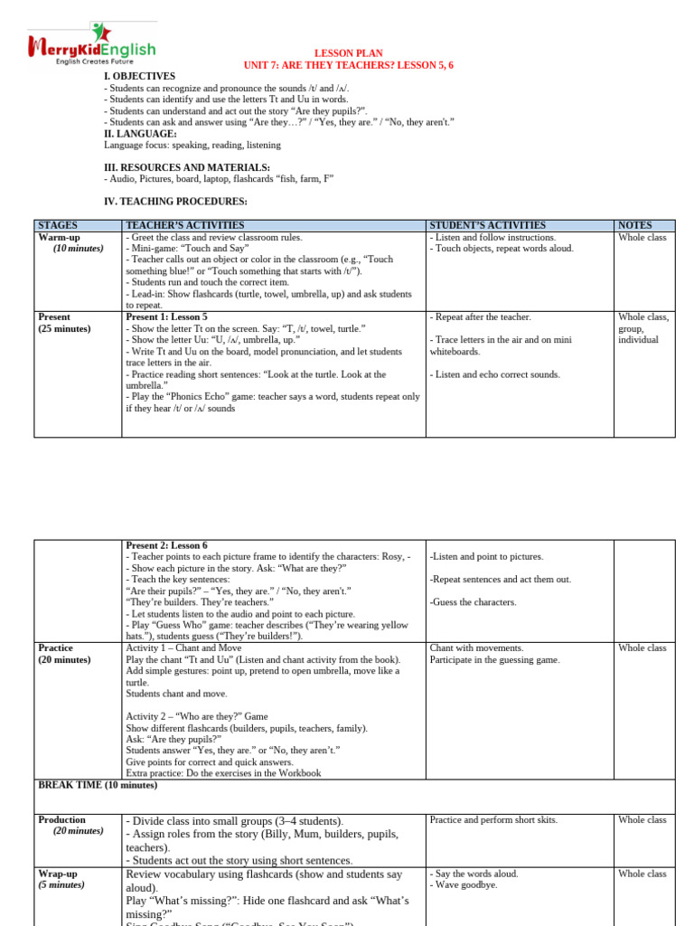Lesson Plan: Teaching Tt and Uu Sounds | PDF | Psycholinguistics | Learning