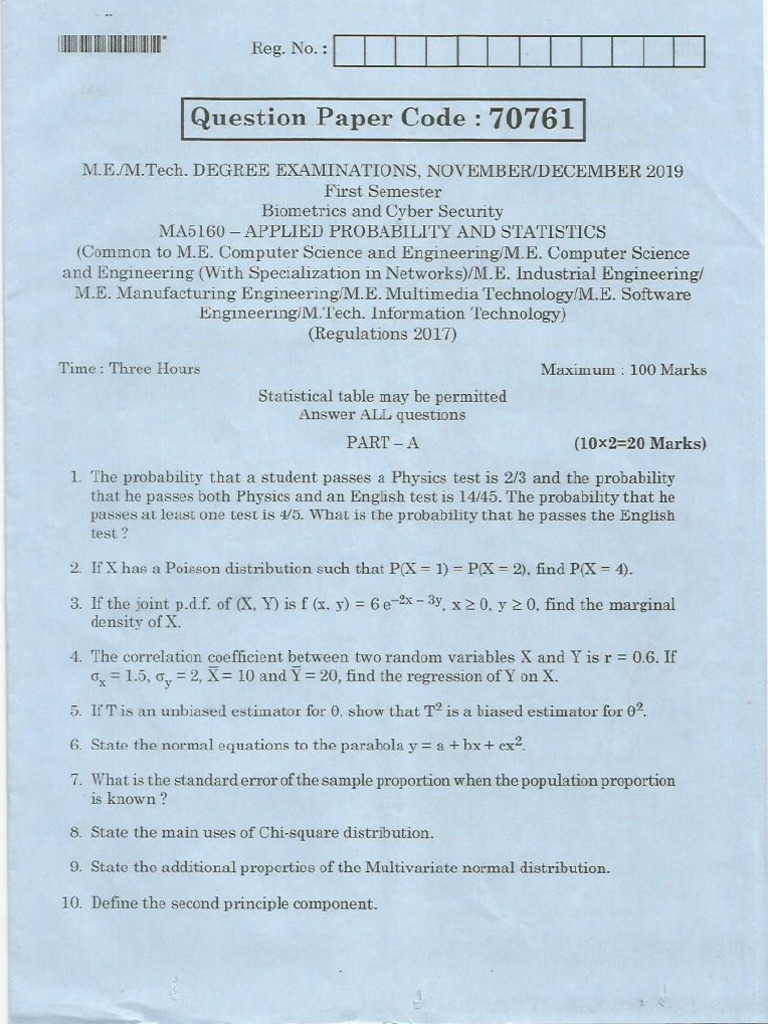 Anna University Ma 5160-Applied Probability and Statistics | PDF