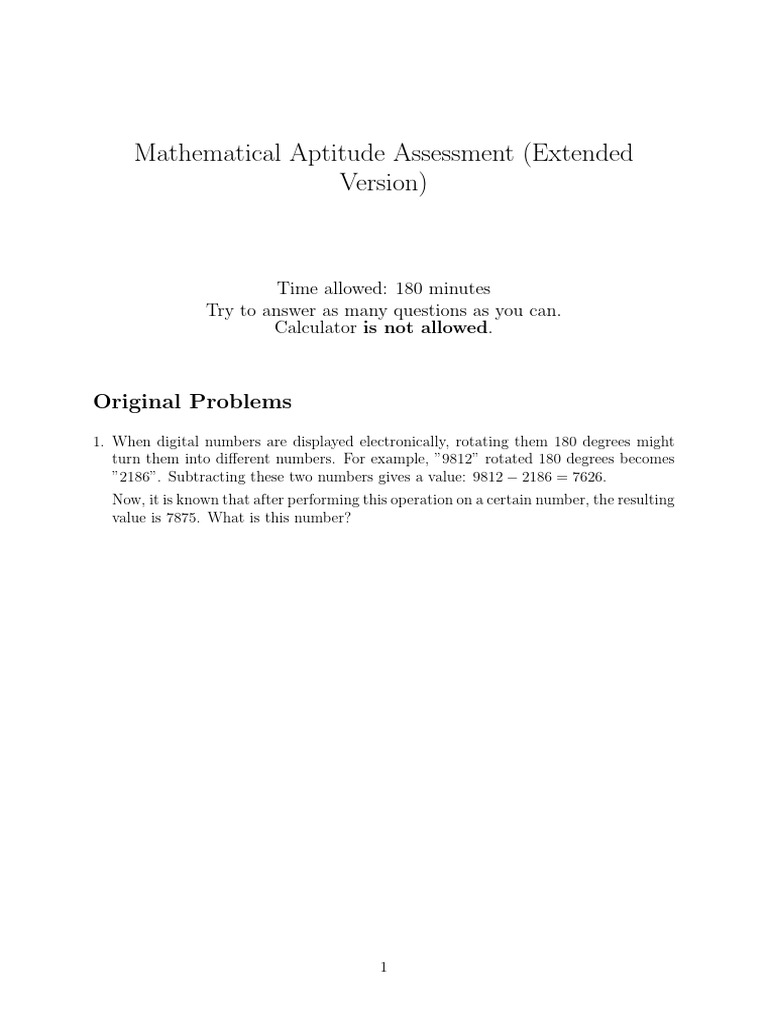 Mathematical Aptitude Assessment | PDF | Area | Discrete Mathematics