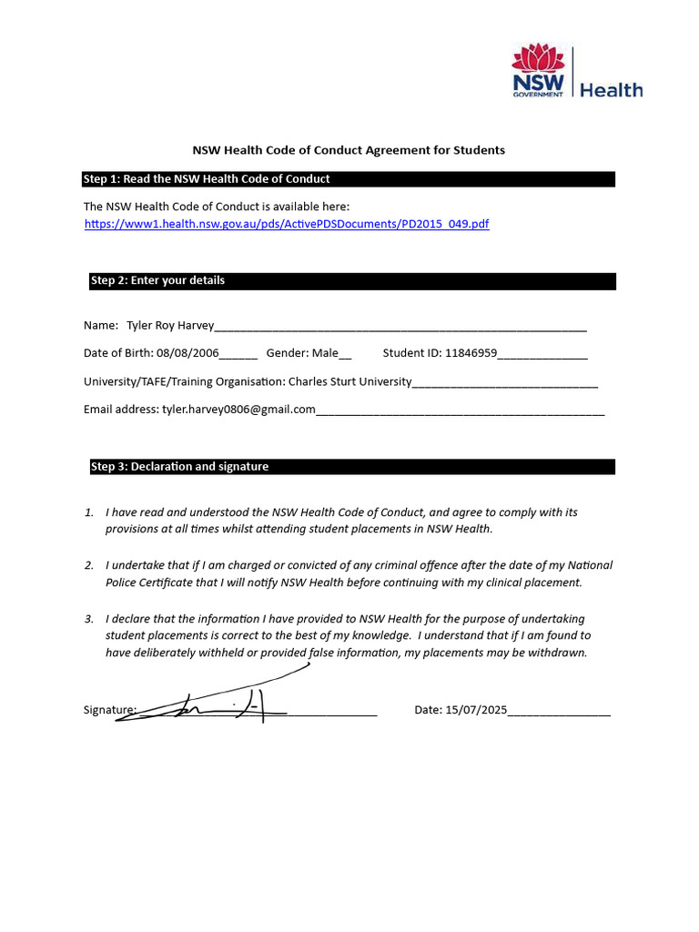 Code of Conduct Declaration Form October 2018 | PDF