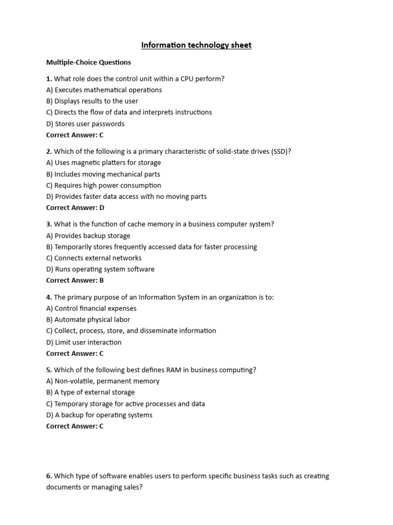 Information Technology Sheet2025 | PDF | Computer Data Storage | Cloud ...