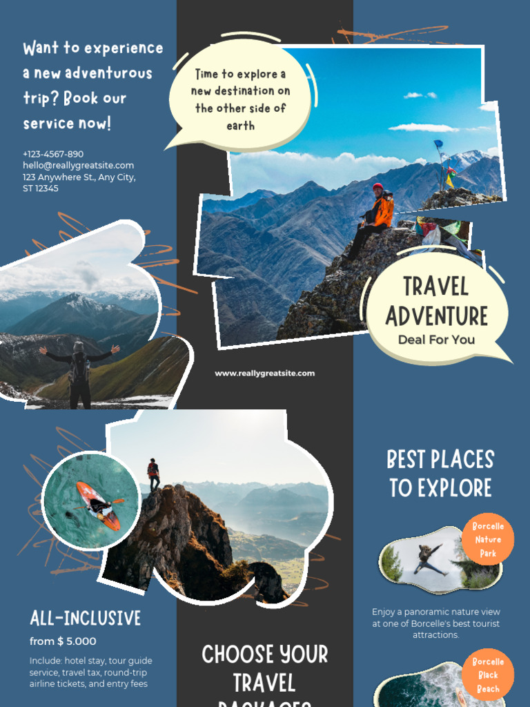 Blue Gray Creative Travel Adventure Trifold Brochure | PDF