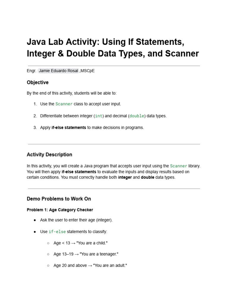 Java Lab Activity_ Using if Statements, Integer & Double Data Types ...
