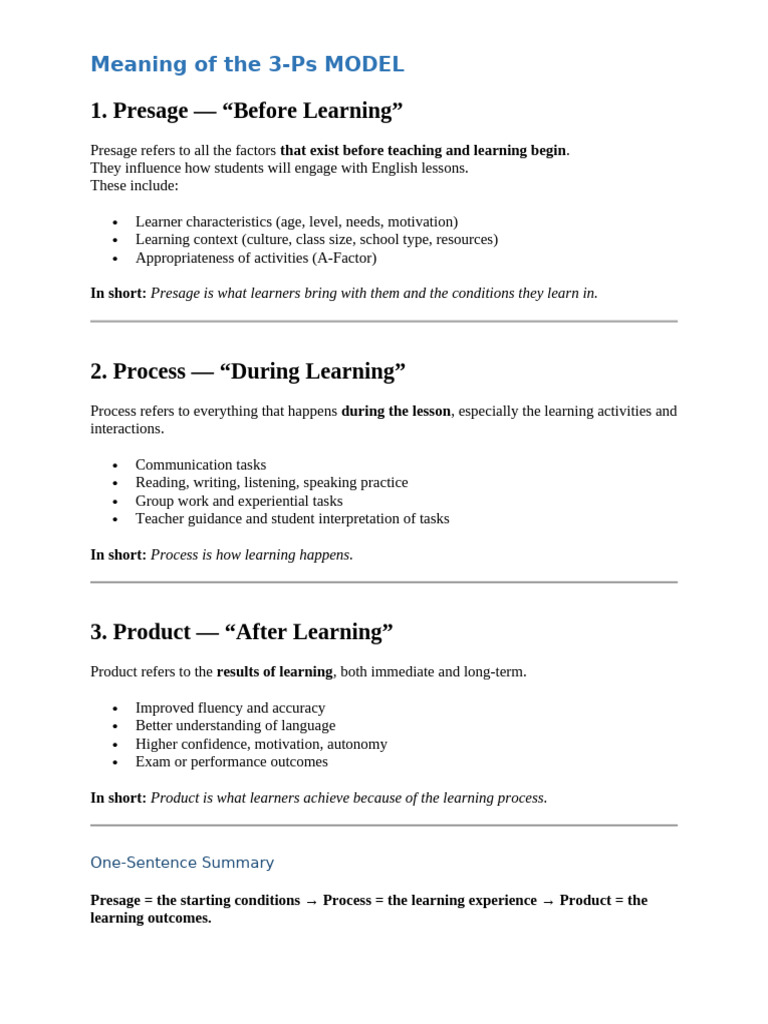 3P MODEL in ELT | PDF