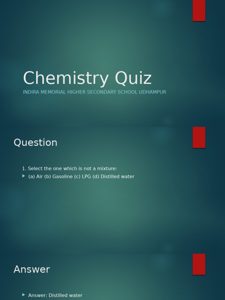 Chemistry Quiz Questions and Answers | PDF | Mole (Unit) | Materials