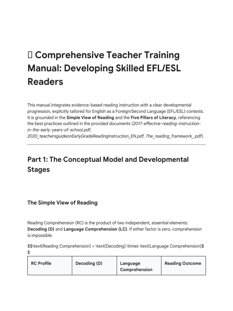 EFL/ESL Teacher Training Manual | PDF | Phonics | Reading Comprehension