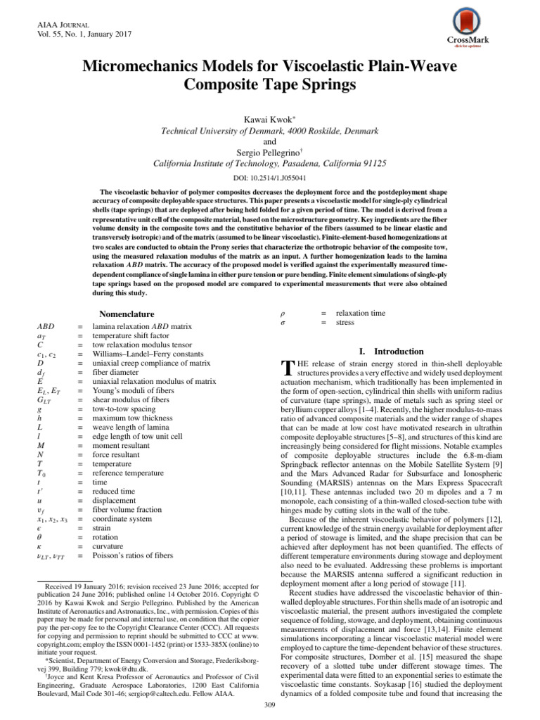 Micromechanics Models for Viscoelastic Plain Wave Composite Tape ...