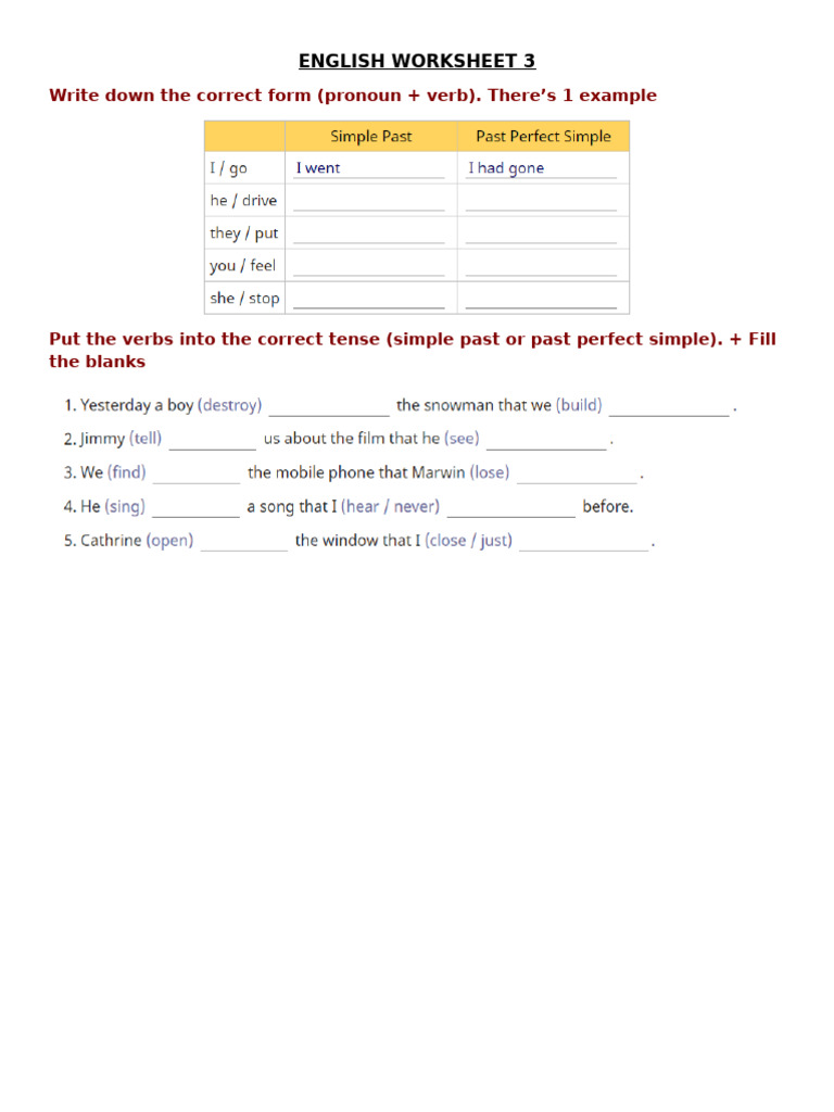 English Worksheet 3 | PDF