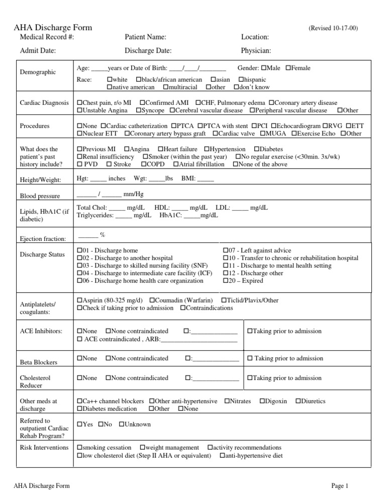 Cardiology Discharge Form Template | PDF | Science & Mathematics