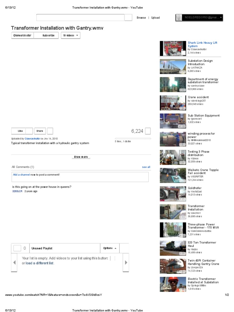 Transformer Installation with Gantry Video | PDF | Transformer | You Tube