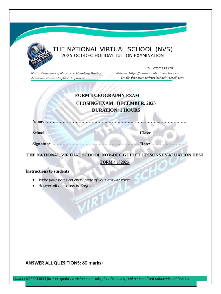 Form 4 Geography Exam December 2025 | PDF | Soil | Glacier