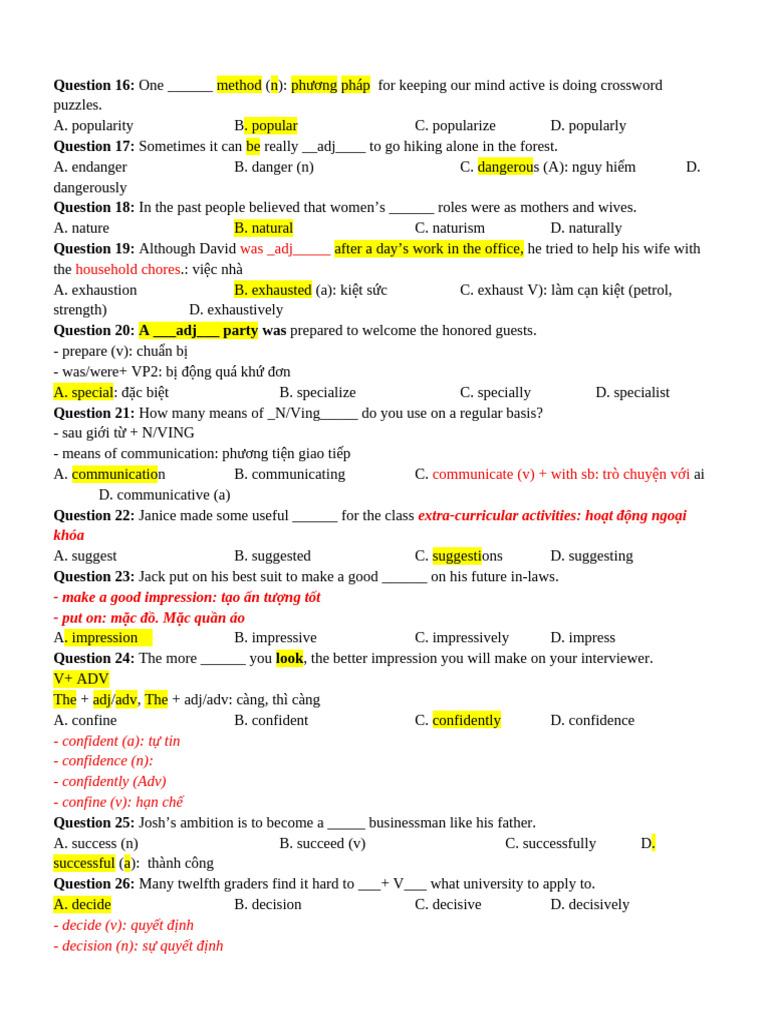 English Vocabulary Practice Questions | PDF | Vietnam