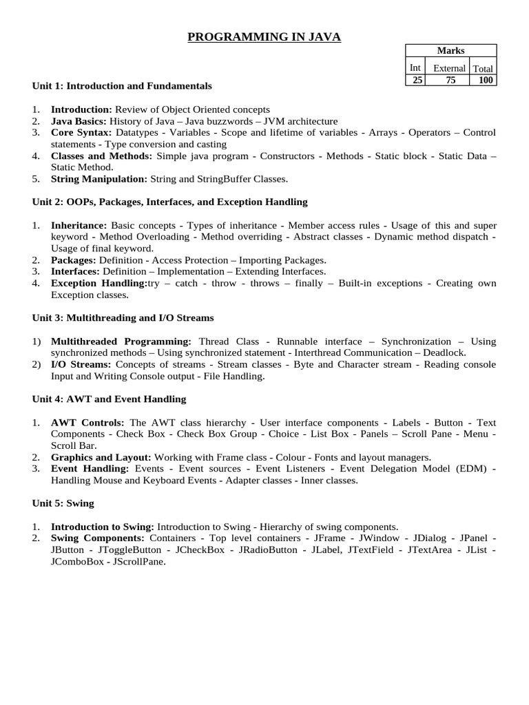 II Bca Java Syllabus | PDF