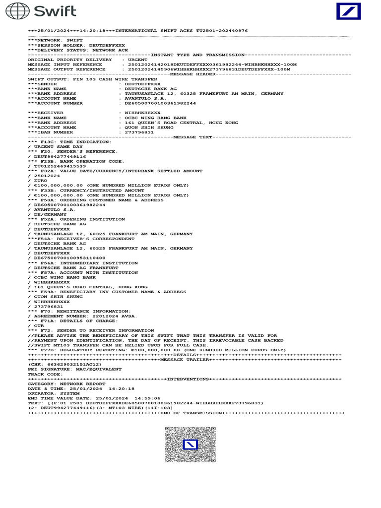 25012024-100M-SWIFT MT 103 CASH WIRE TRANSFER-AV_240126_170436 | PDF ...