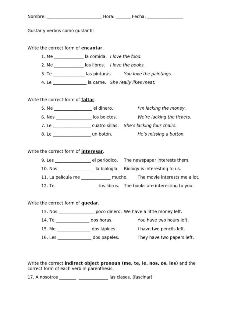 Gustar+y+Verbos+Como+Gustar+III | PDF