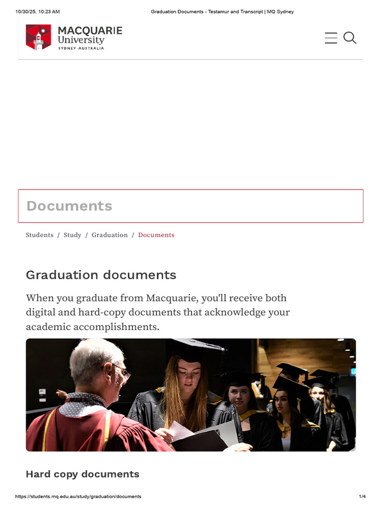 Graduation Documents - Testamur and Transcript - MQ Sydney | PDF ...