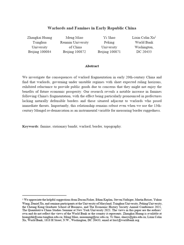 Warlords and Famines in Early Republic China by Zhangkai Huang, Meng ...