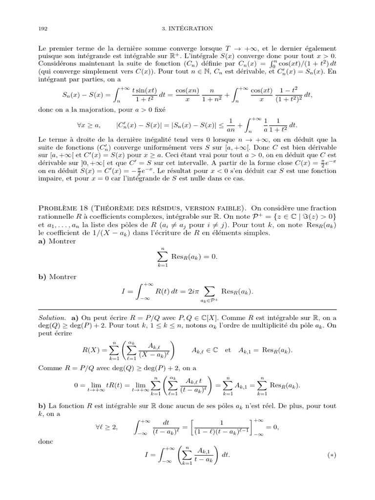 Intégration et résidus en analyse mathématique | PDF | Limite ...