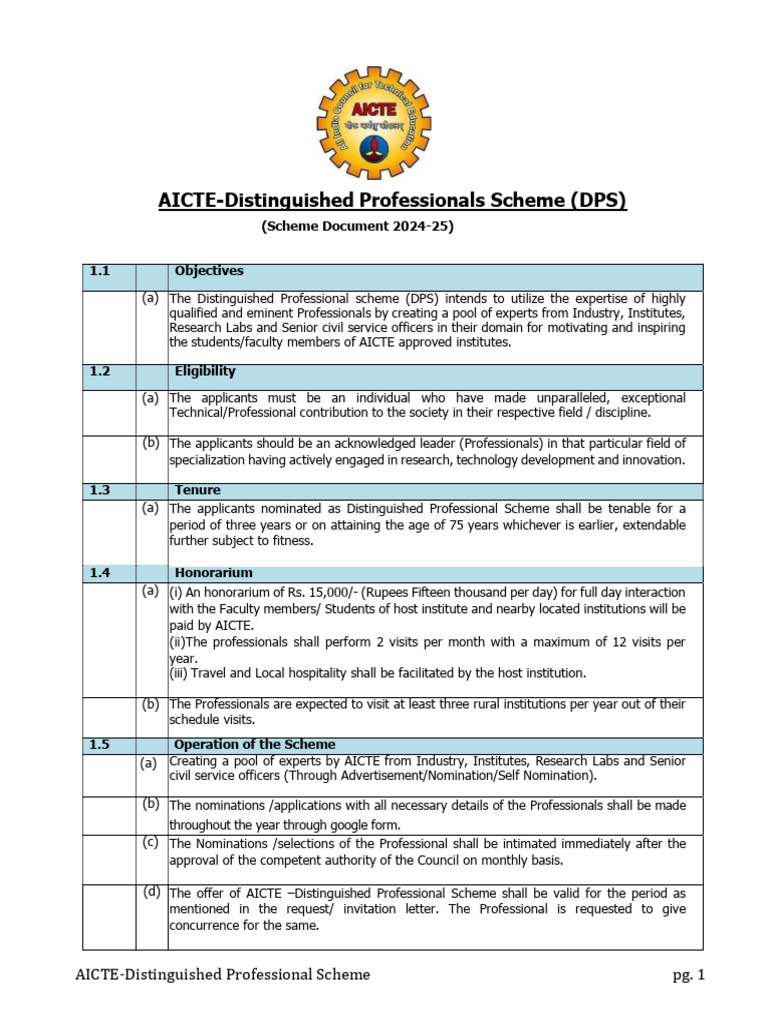 AICTE Distinguished Professionals Scheme 2024 | PDF