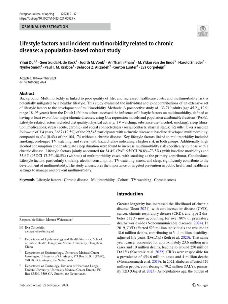 Lifestyle Factors and Incident Multimorbidity Related To Chronic | PDF ...