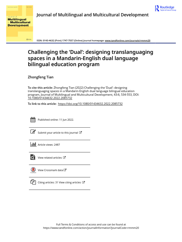 Challenging the Dual Designing Translanguaging Spaces in a Mandarin ...