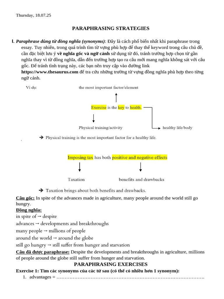 Paraphrasing Strategies | PDF