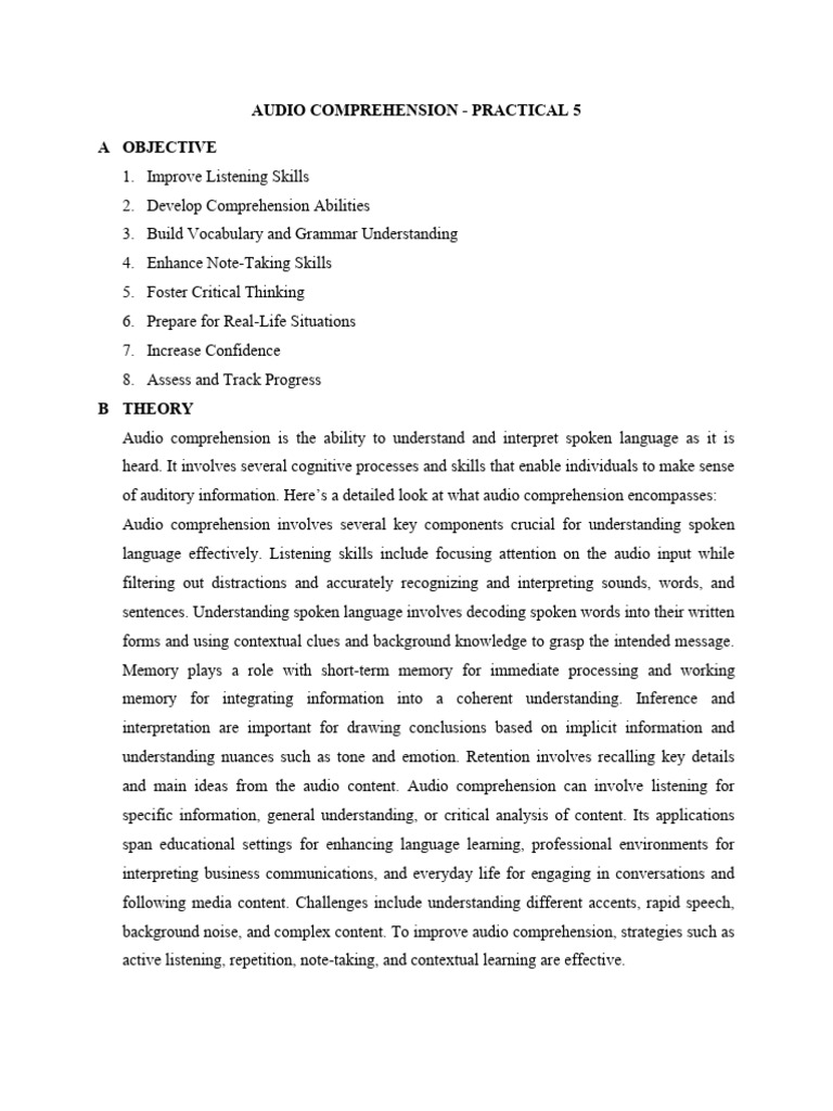 5 PRACTICLE LISTENIING COMPREHENSION | PDF | Reading Comprehension | Memory