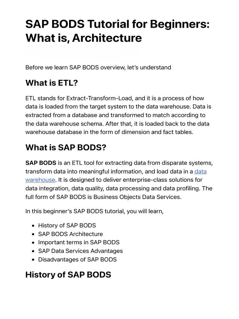 Sap Bods Tutorial | PDF | Data Warehouse | Metadata