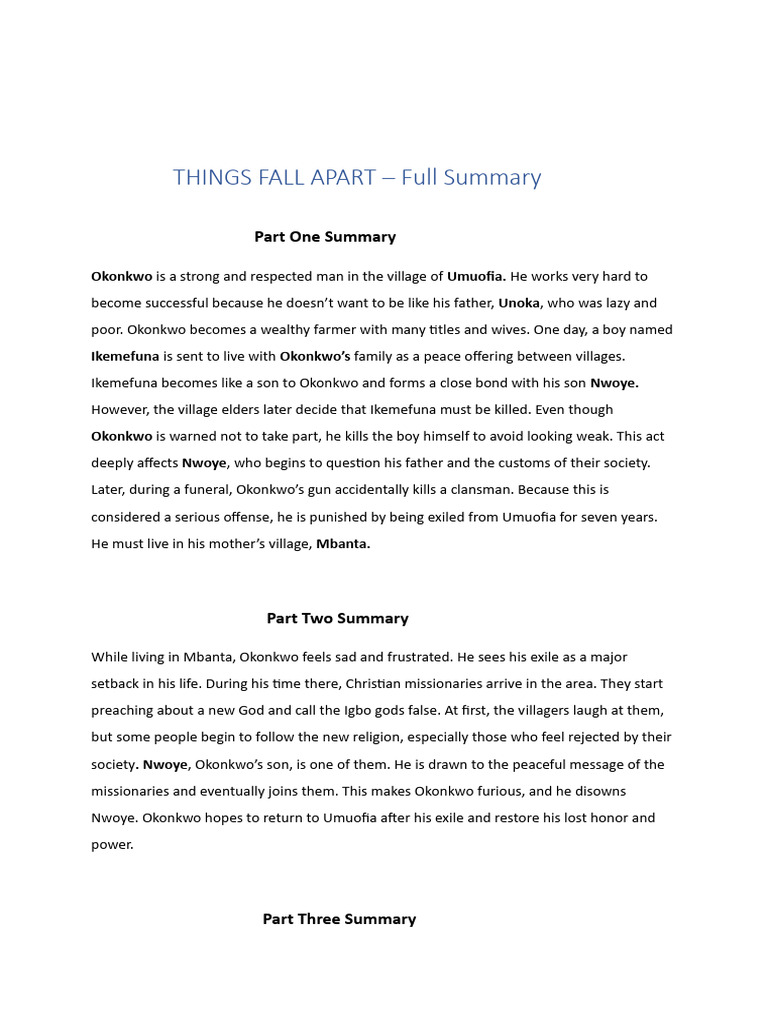 Things Fall Apart: Summary & Analysis | PDF