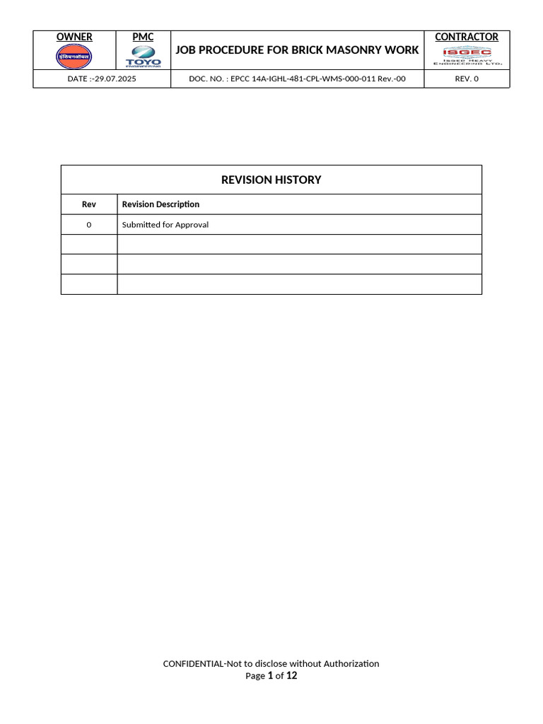 Job Procedure For Brick Works | PDF | Brick | Concrete