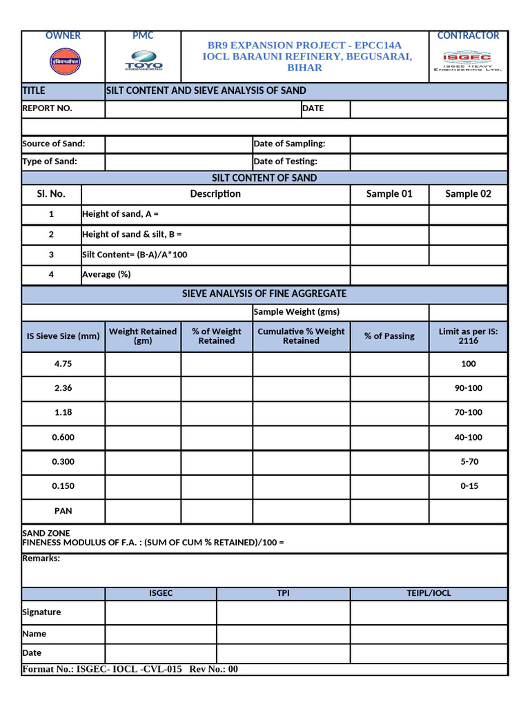 Itp For General Cviil Work Iocl | PDF | Concrete | Building Materials