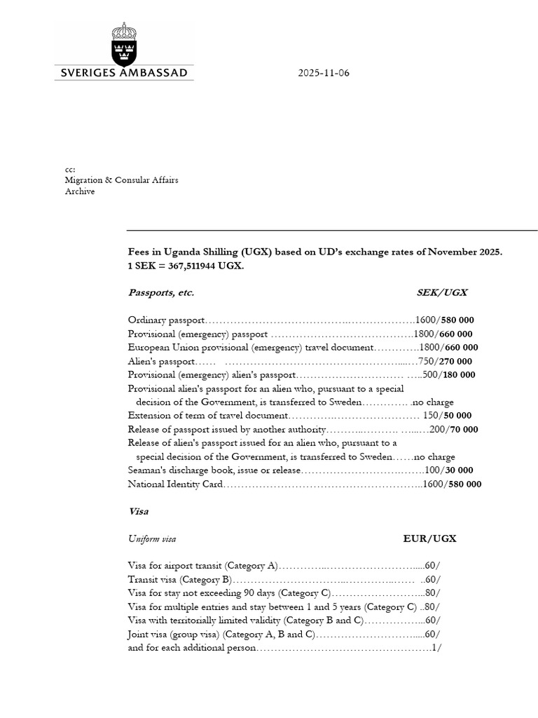 avgifter-ugx-20251104 | PDF | Passport | Travel Visa