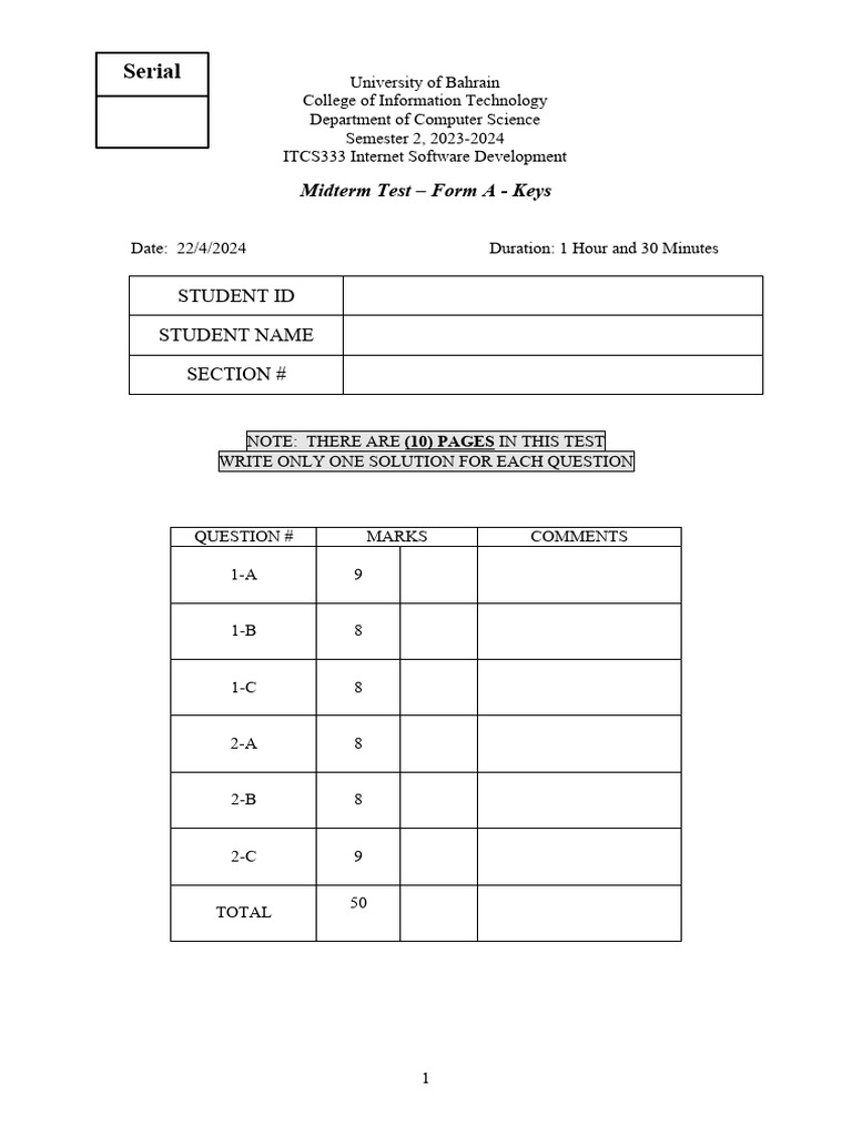 Midterm Test SM2 23 24 FA Keys | PDF | Software Engineering | Computing