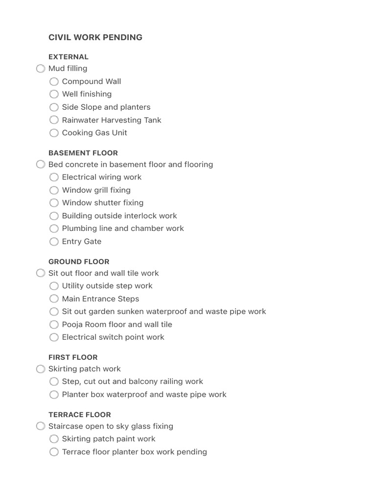 Civil Work Pending Updated | PDF
