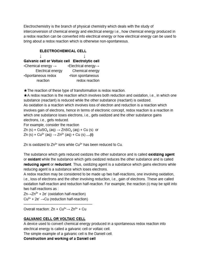 Understanding Galvanic and Electrolytic Cells | PDF | Redox | Electrode